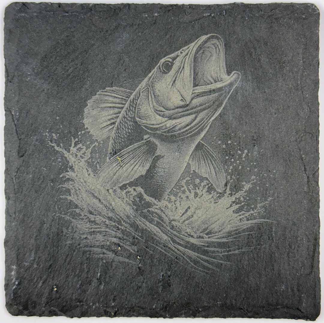 Action Fish Slate Coaster – Dynamic Fishing Engraved Stone - Etsy