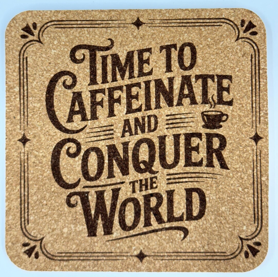 Time to Caffeinate and Conquer the World Cork Coaster - Etsy