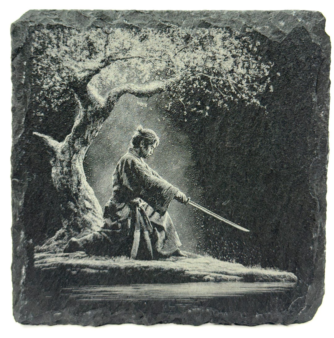 Kneeling Samurai by Tree – Warrior Slate Coaster - Etsy