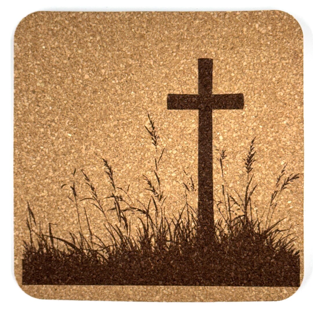 Wild Grass Silhouette Cross Laser Engraved Cork Coaster - Etsy