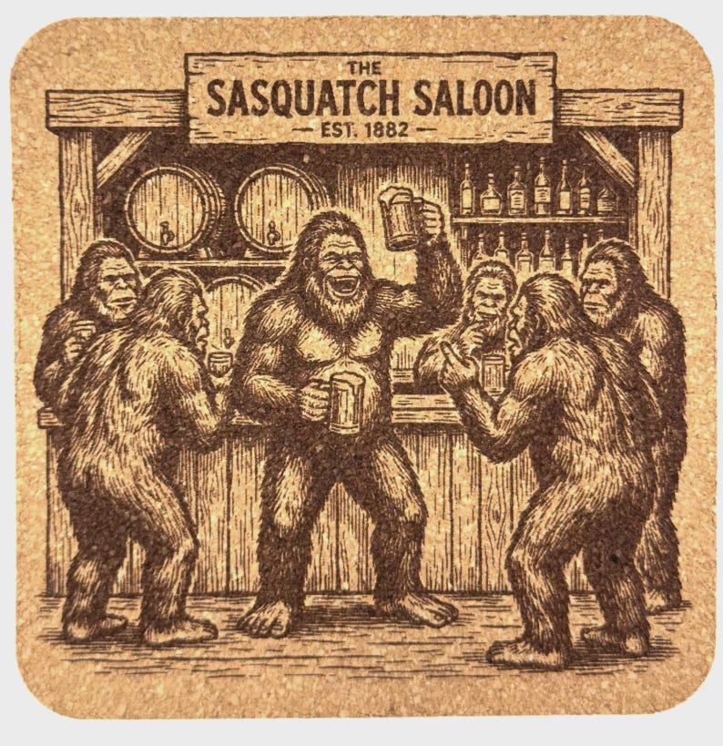 The Sasquatch Saloon – Bigfoot Bar Cork Coaster - Etsy