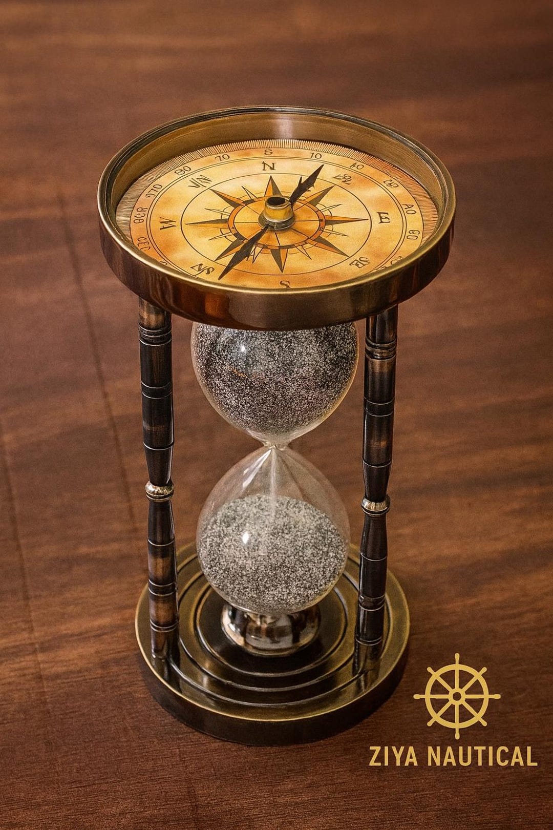 Vintage Brass Compass Hourglass | Nautical Sand Timer Desk Decor - Etsy