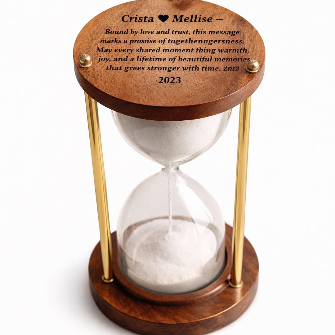 Personalized Hourglass Timer | Engraved Brass Frame, White Sand - Etsy