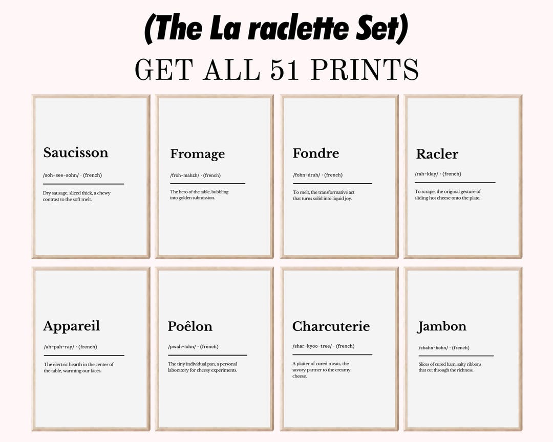 La Raclette Funny French Definition Print, Melted Cheese Dish Wall Art ...