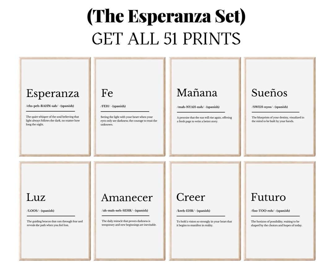 Spanish Esperanza Definition Print Set of 51, Hope Wall Art Bundle ...