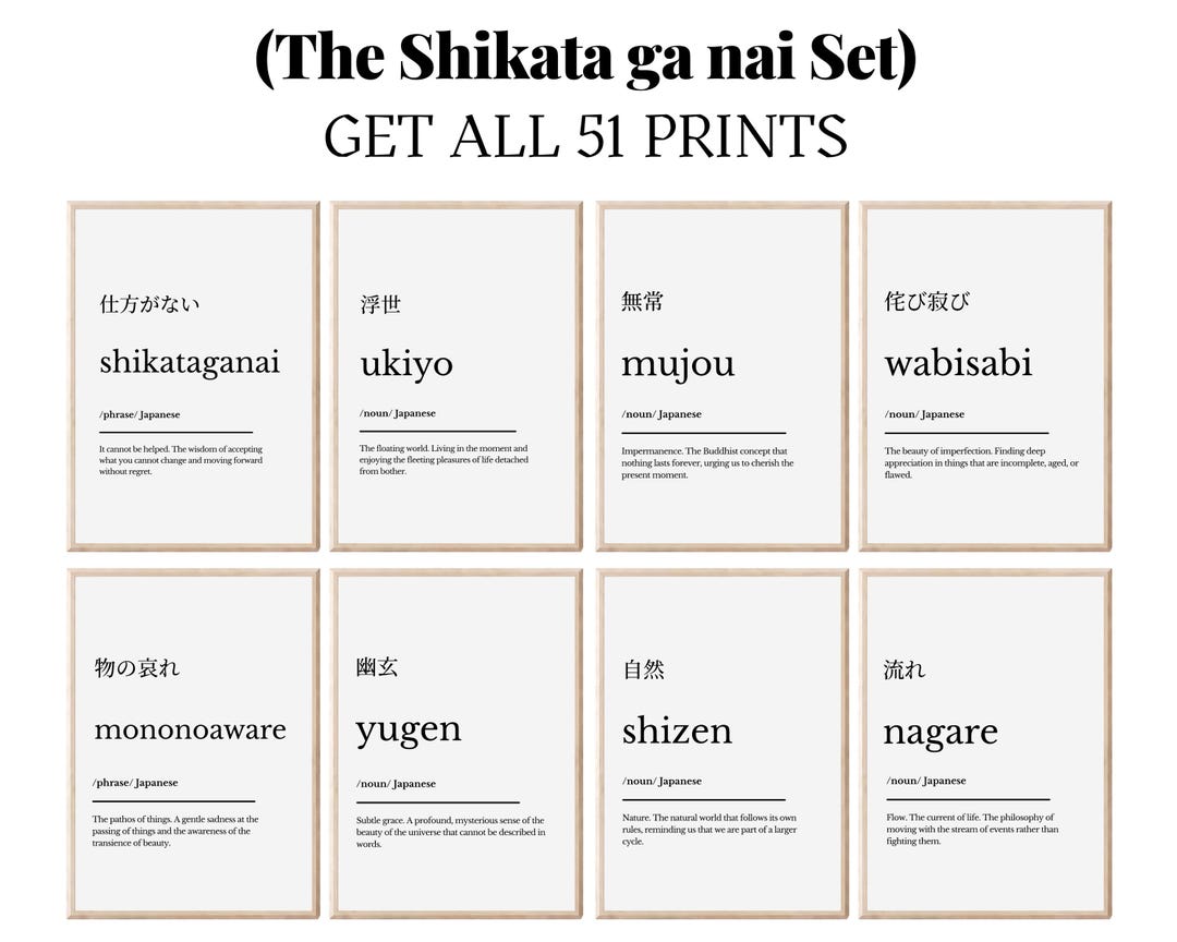 Shikata Ga Nai Definition Print Set, Japanese It Cannot Be Helped Art ...