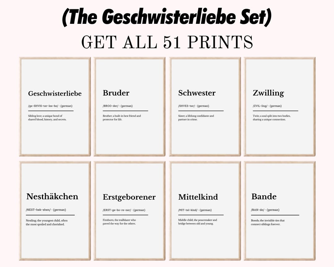 Geschwisterliebe Definition Print Set, Funny German Sibling Love Wall ...