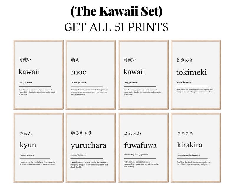 Kawaii Definition Print Set, Japanese Cute Culture Art, Adorable ...