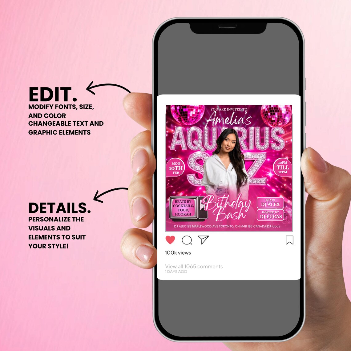 Aquarius Birthday Bash Flyer, DIY Canva Template (digital Download) - Etsy