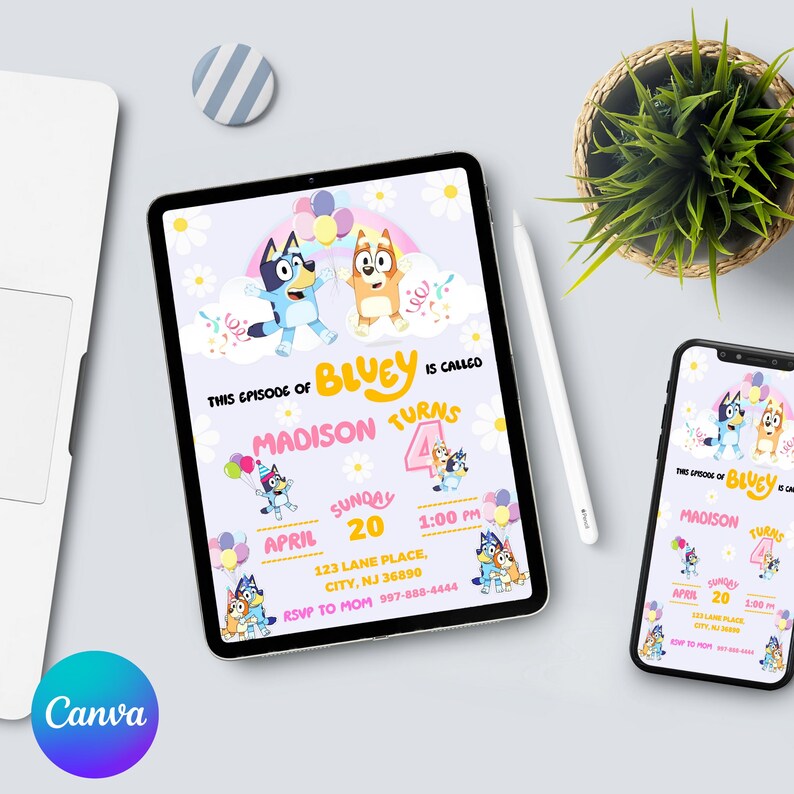 Bluey Birthday Invitation, Editable Canva Party Invite (digital ...