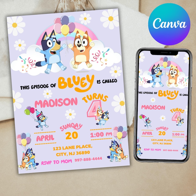Bluey Birthday Invitation, Editable Canva Party Invite (digital ...