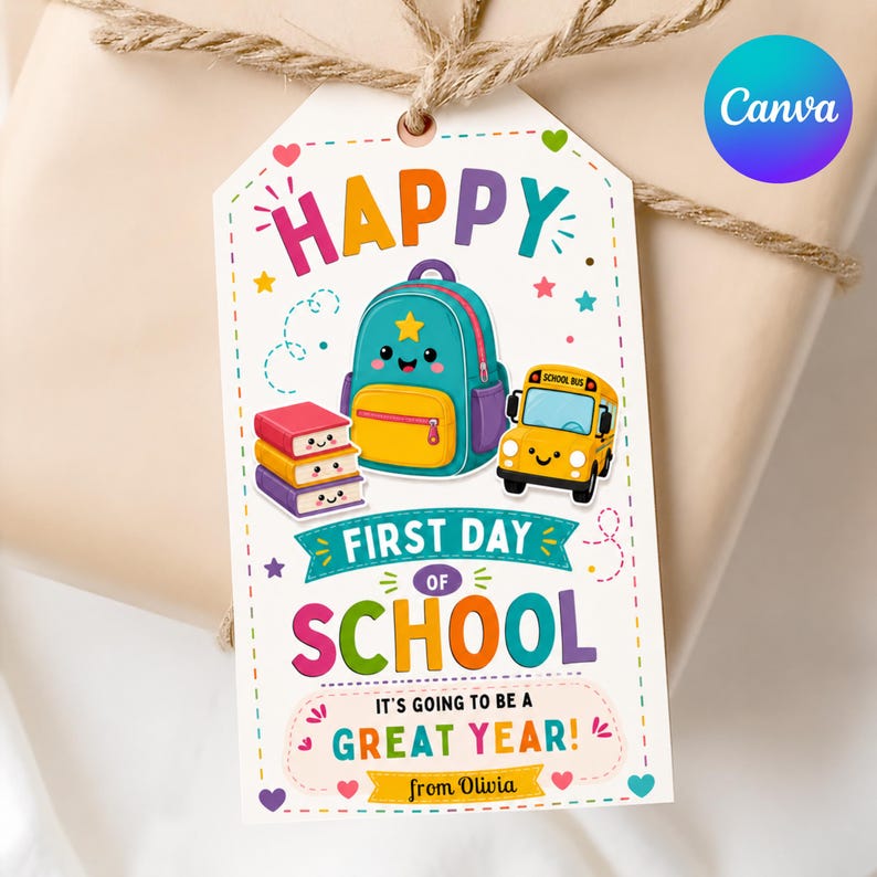 Back to School Favor Tags, First Day of School Canva Template (digital ...