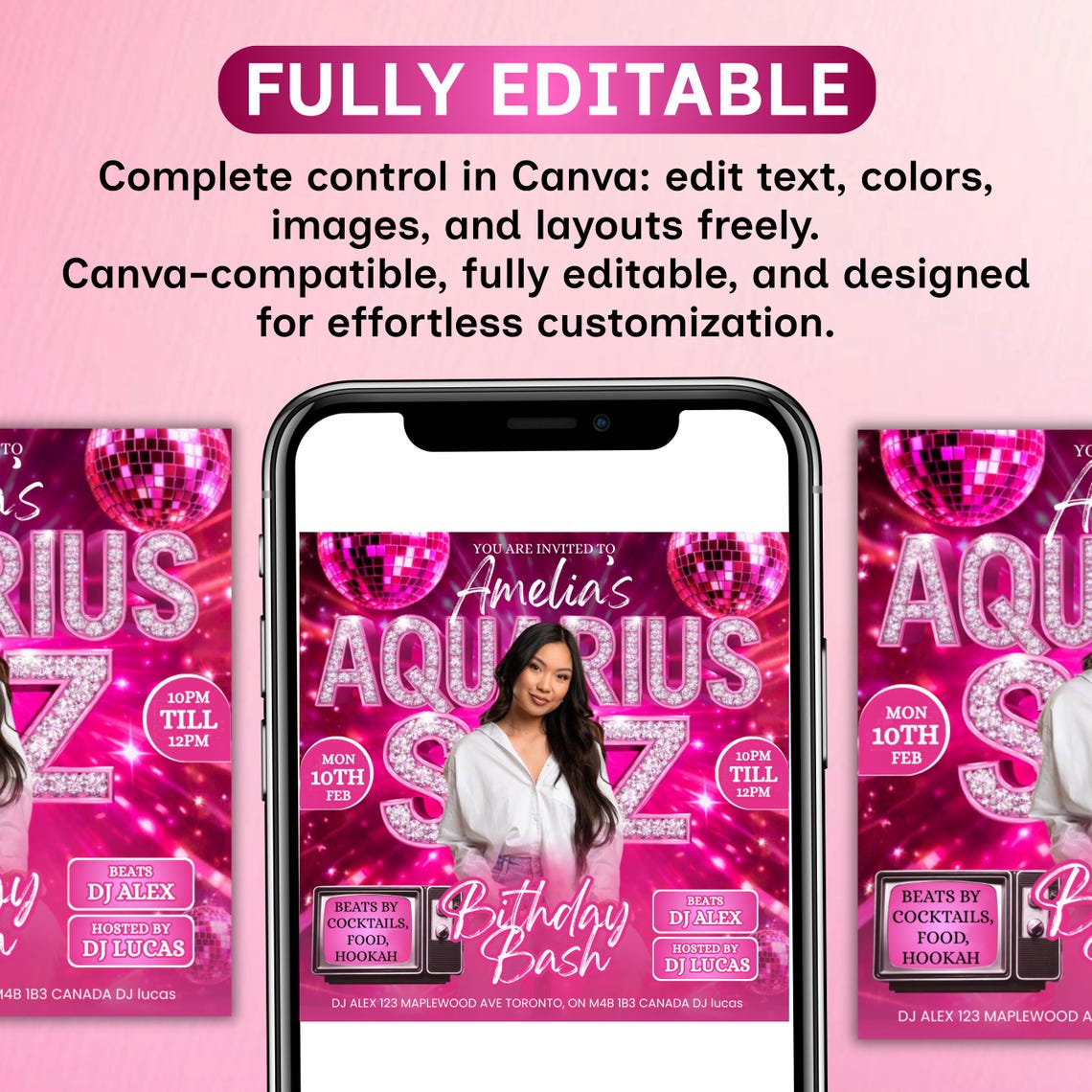 Aquarius Birthday Bash Flyer, DIY Canva Template (digital Download) - Etsy
