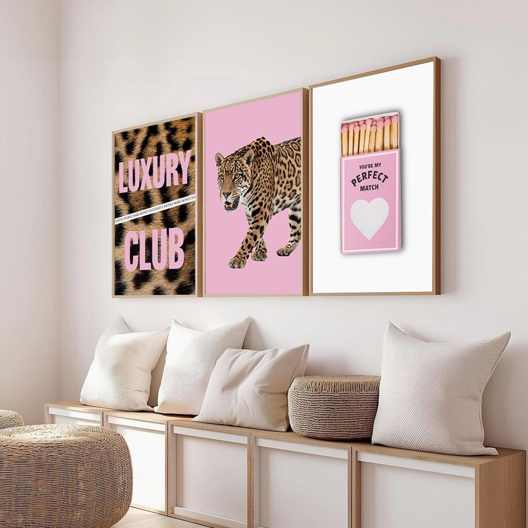 Preppy Pink Cheetah Wall Art Set of 4 | College Dorm Decor | Pink ...