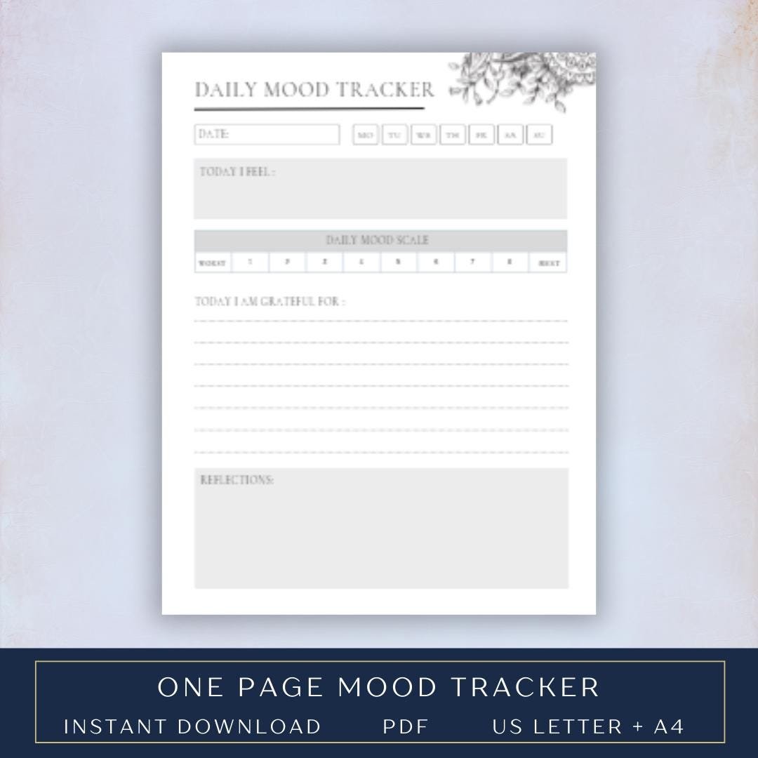 Daily Mood Tracker Printable | Self Care Printable | Minimalist Daily ...
