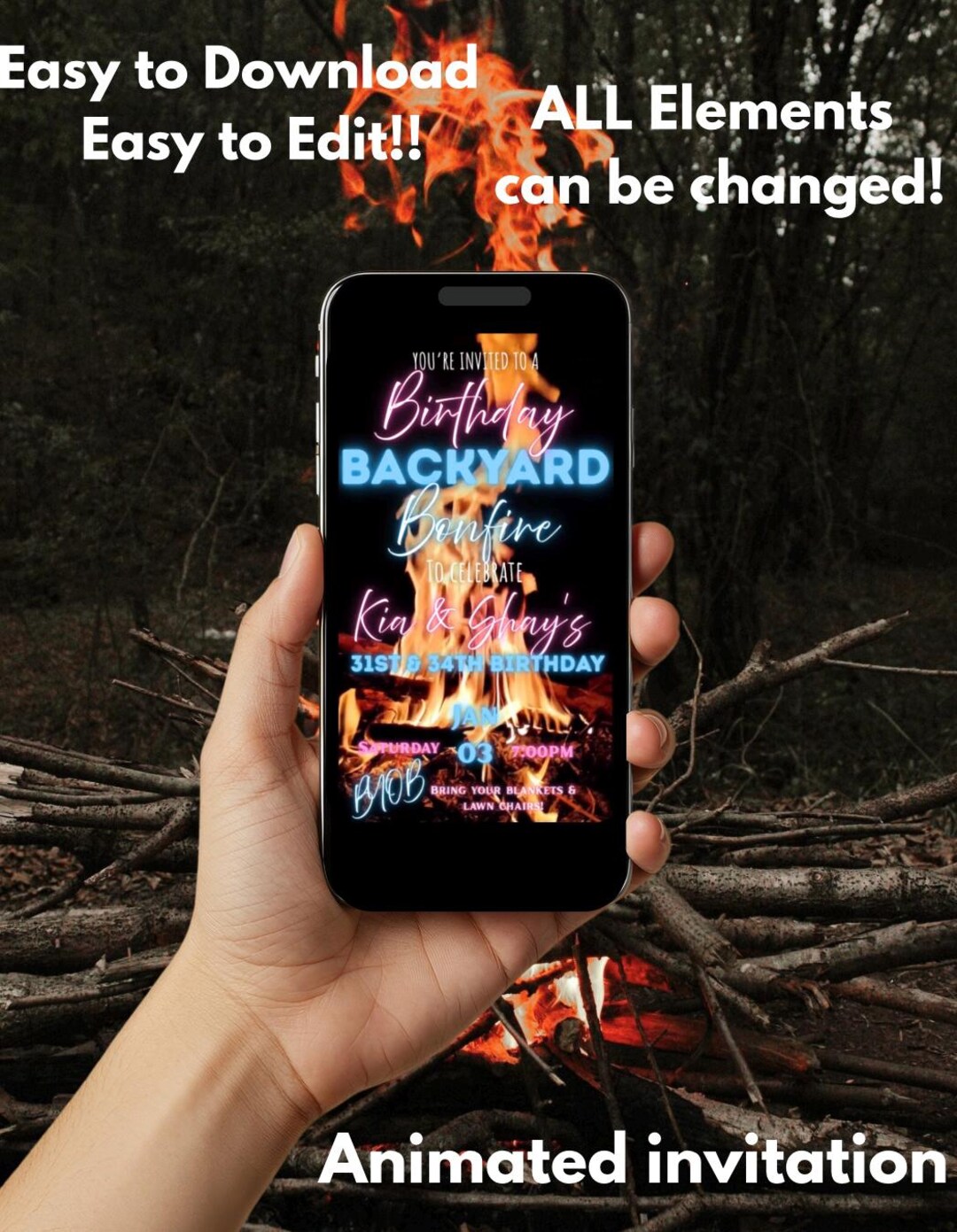 Animated Bonfire Birthday Invitation, Outdoor Celebration! - Etsy