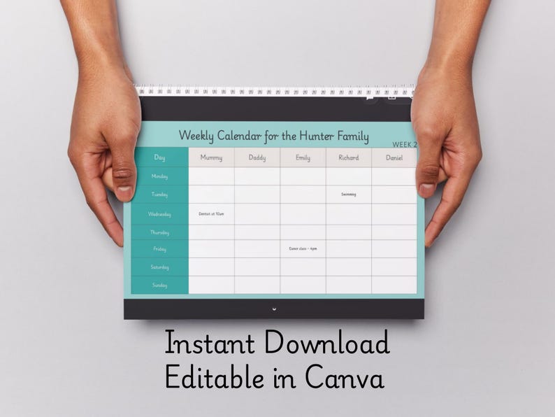 Family Weekly Calendar Planner Printable | Family Schedule A4 ...