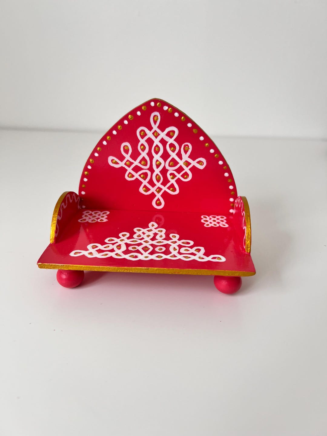 Handcrafted Wooden Singhasan, Hand-painted Kolam Pooja Chowki, Mandir ...