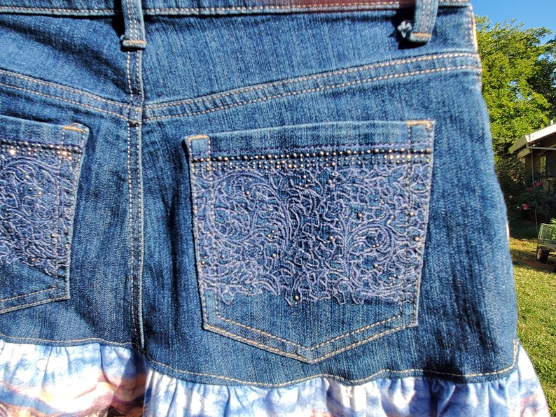 Pretty Southwestern Style Denim Upcycled Skirt With Running Horses ...