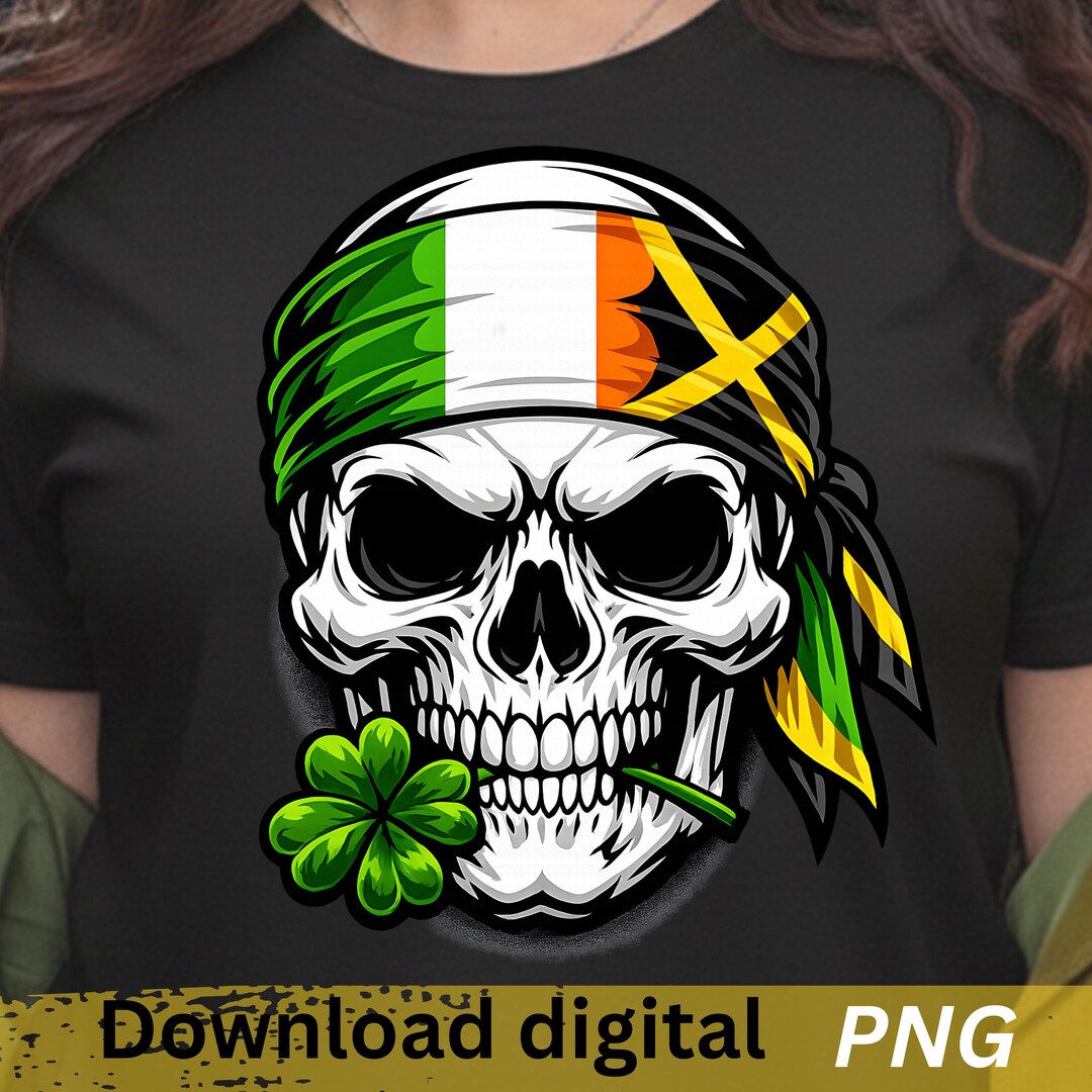 St Patrick's Day Irish Rasta Skull Clover PNG: Lucky Shamrock Vibes Png ...