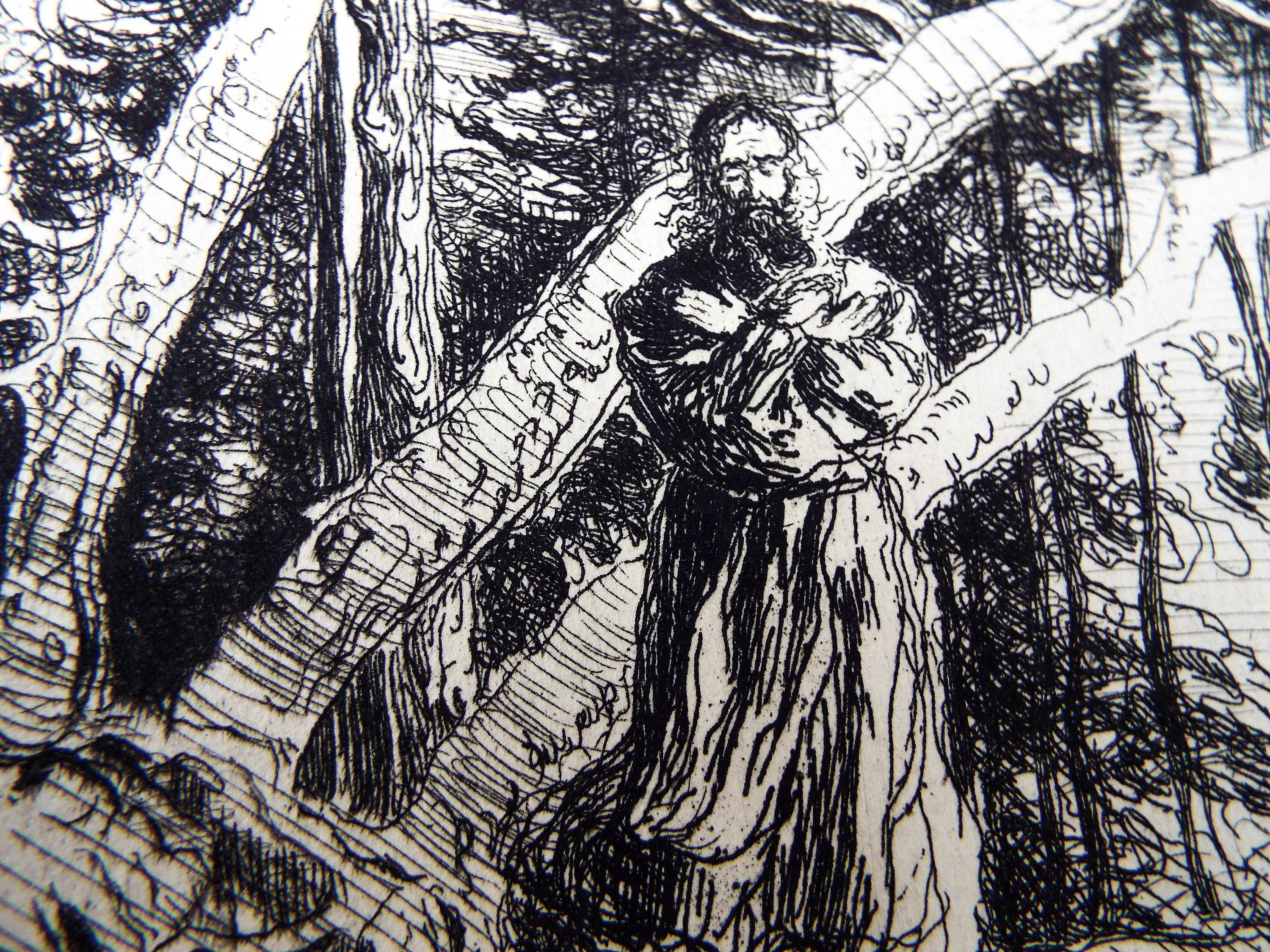 Vintage Black and White Limited Edition Mythical Print AJA Stamp Devil ...