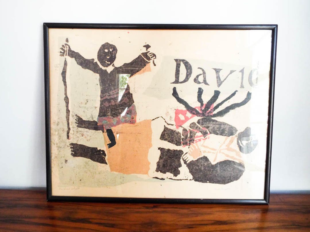 Vintage Large Signed Fred Mason David and Goliath Woodcut - Etsy