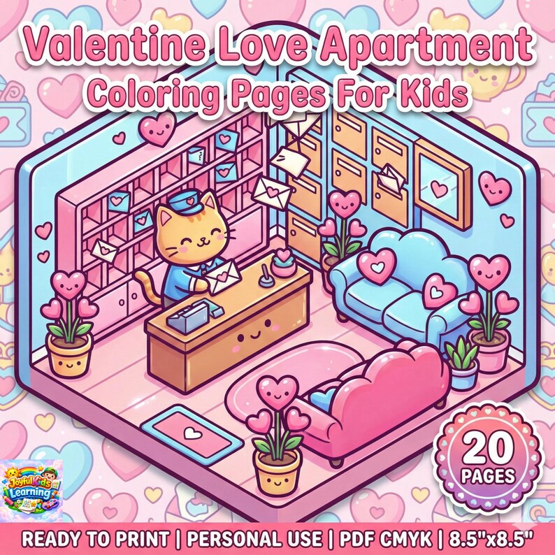 Valentine Love Apartment Coloring Pages for Kids | Isometric Style ...