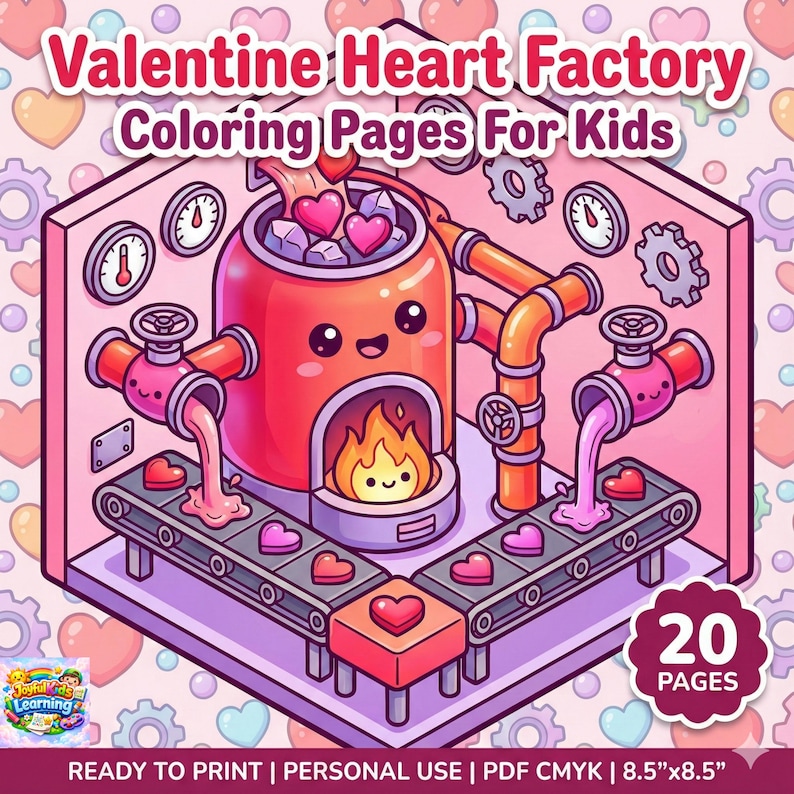 Valentine Heart Factory Coloring Pages for Kids | Isometric Style ...