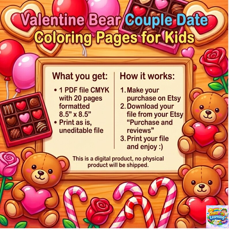 Valentine Bear Couple Date Coloring Pages for Kids | Cozy Style ...