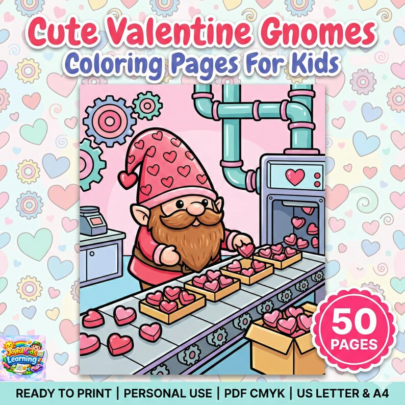 Valentine Gnomes Coloring Pages for Kids, 50 Printable Coloring Book ...