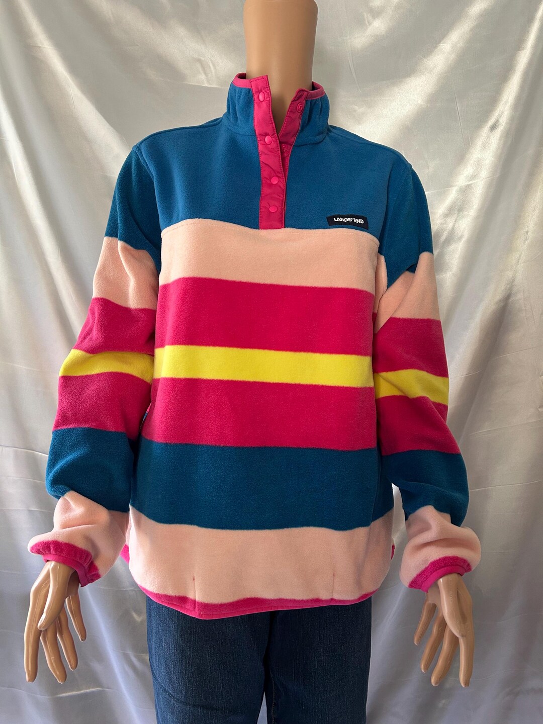 Lands’ End Colorblock Snap Neck Vintage Fleece Pullover | NWOT | Size ...