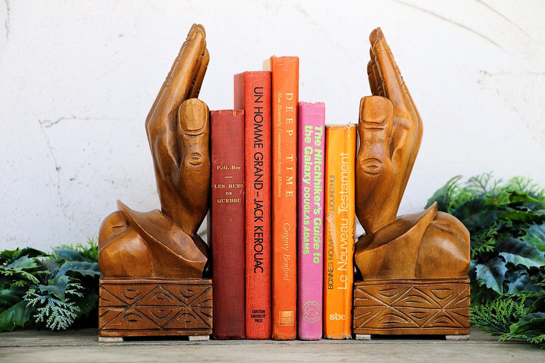 Vintage Carved Wooden Hands Bookends 26cm | Hand Carved Wood Praying ...