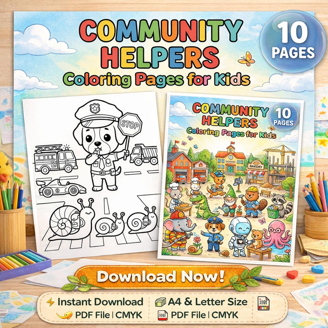 Community Helpers Coloring Pages for Kids, Cute Animal Jobs Coloring ...