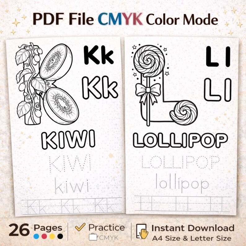 Food Alphabet Coloring Pages | A-Z Letter Tracing (PDF Pattern) - Etsy