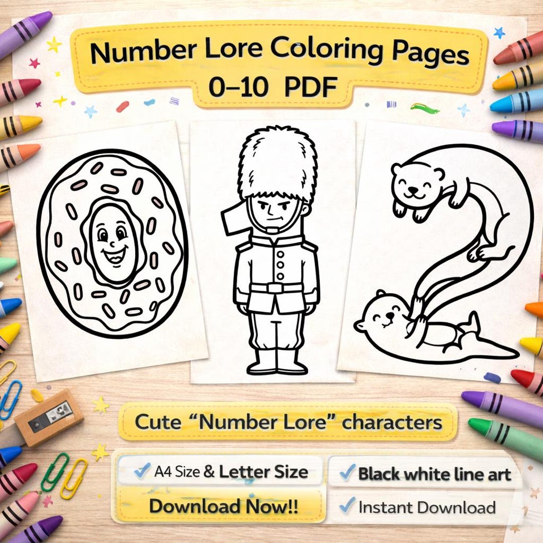 0–10 Number Lore Coloring Pages | Number Characters for Preschool ...