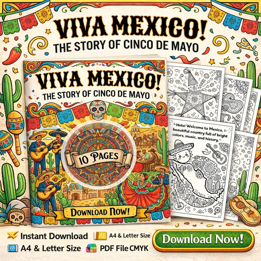 Cinco De Mayo Coloring Pages & Storybook | Mexican Fiesta Party Favor ...