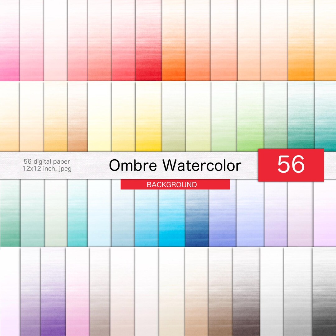 Ombre Watercolor Digital Paper 56 Rainbow Colors Gradient Water Colour ...
