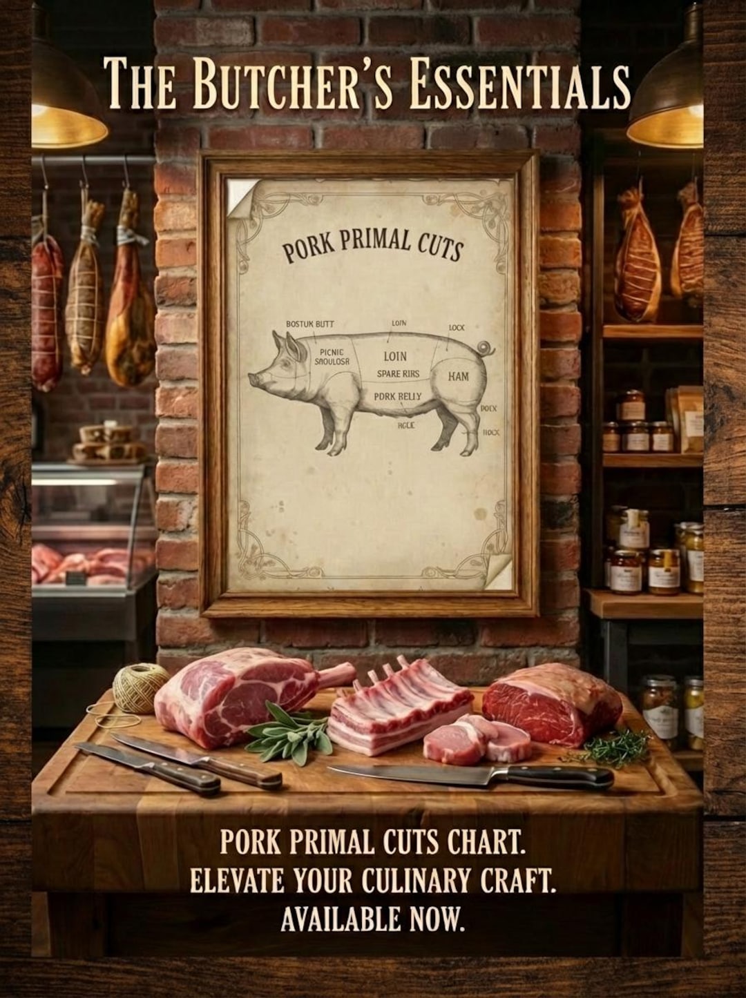Vintage Pork Cuts Poster With Animation | Pig Anatomy Butcher Chart ...