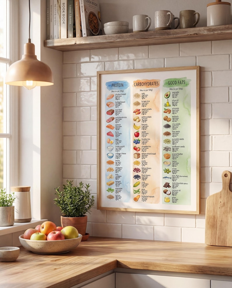 Macro Nutrition Guide Poster | Protein, Carbs, Fats Chart (digital ...
