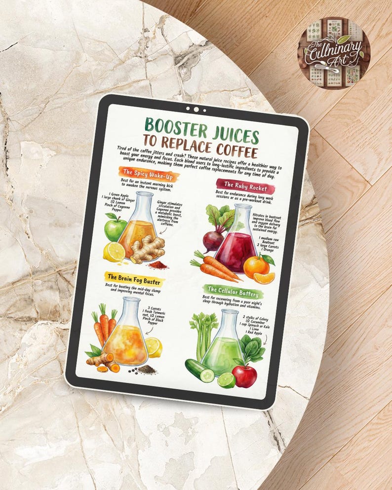 Coffee Alternative Juice Recipe Chart, Nutrition Kitchen Art (digital ...
