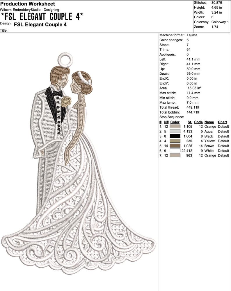 FSL Wedding Couple Embroidery Design Romantic Bride Groom Free Standing ...