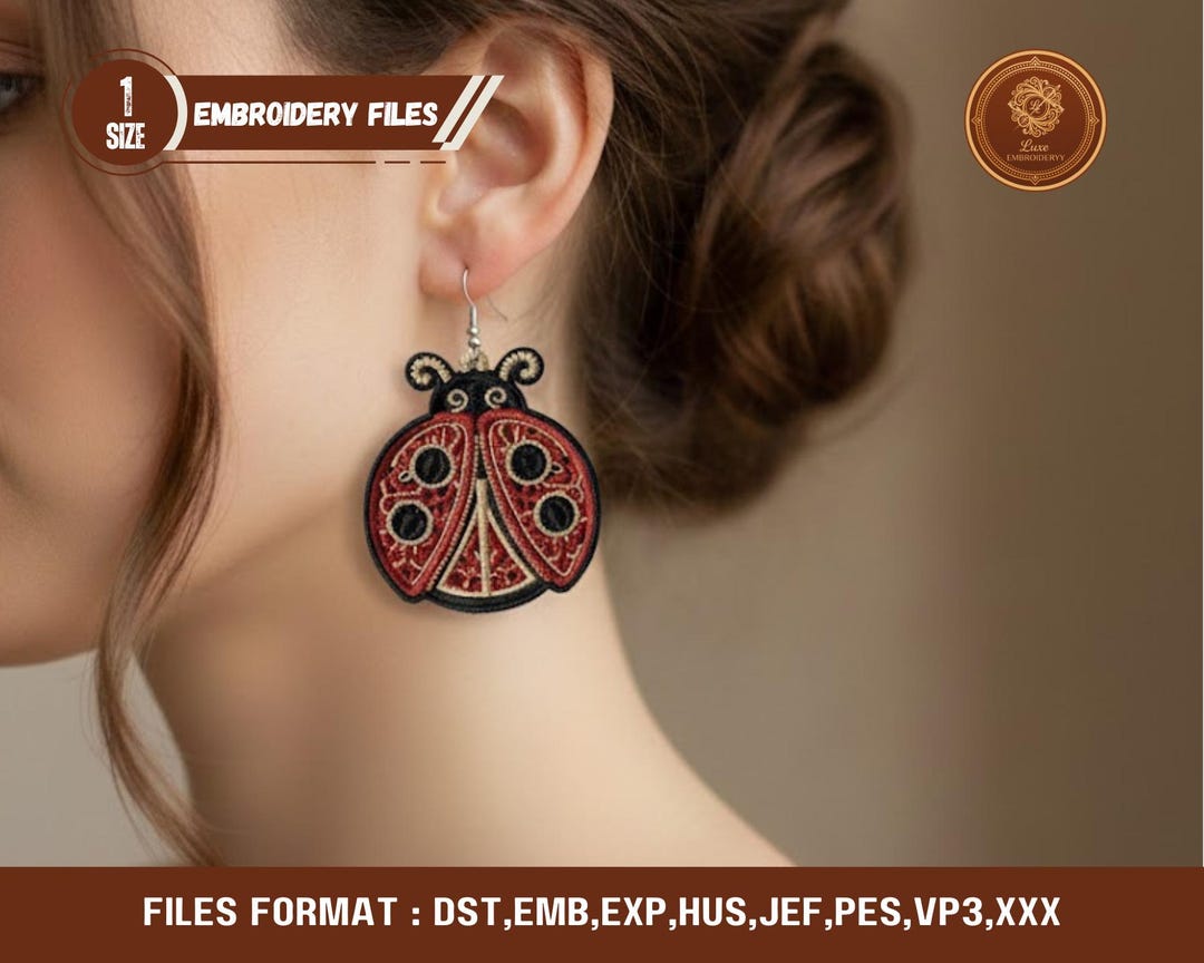 FSL Ladybug Earrings Machine Embroidery Design Lace Earrings File ...