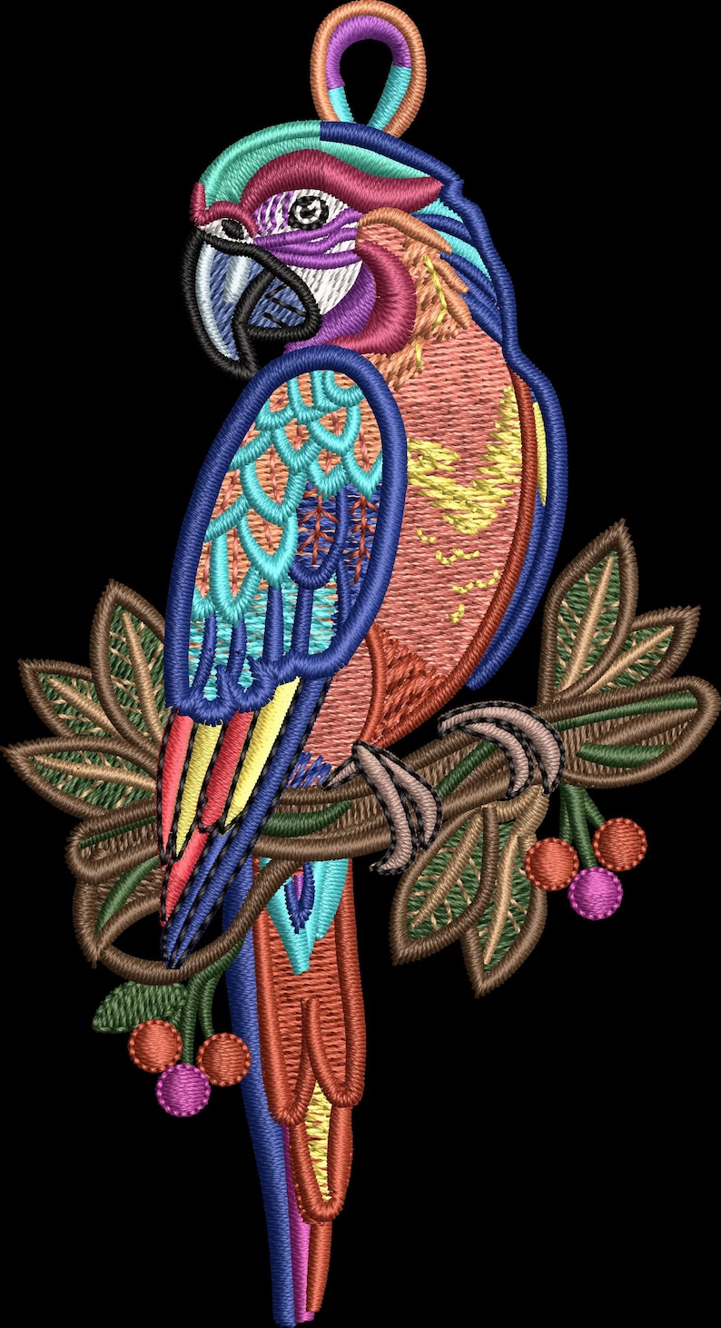 FSL Colorful Parrot Embroidery Design, Freestanding Lace Earrings ...