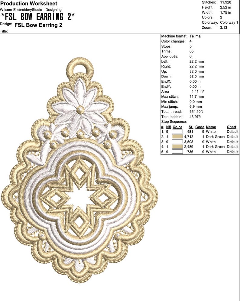 FSL Embroidered Lace Earrings Design Digital Download Free Standing ...