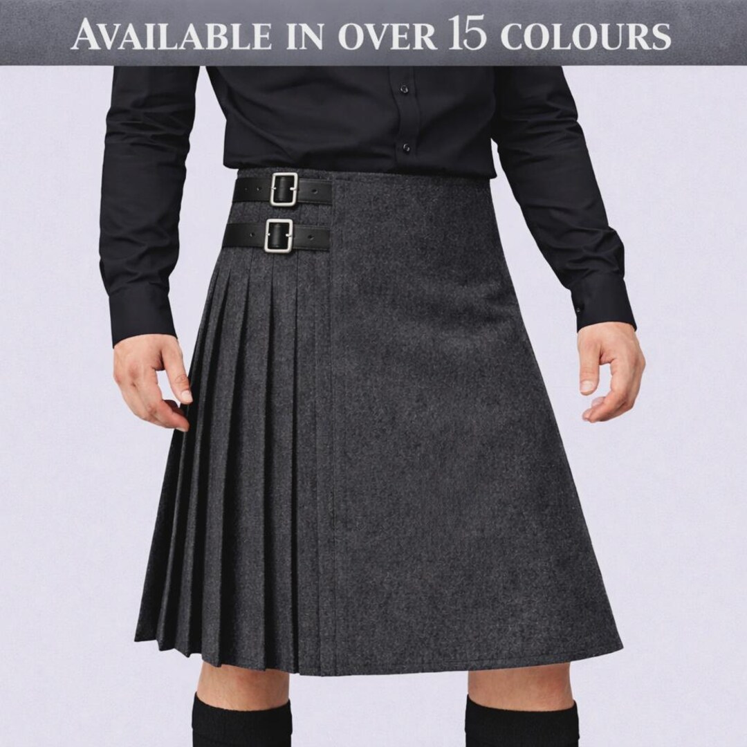 Solid Grey Wool Scottish Kilt for Men – Traditional 5 Yard Highland ...