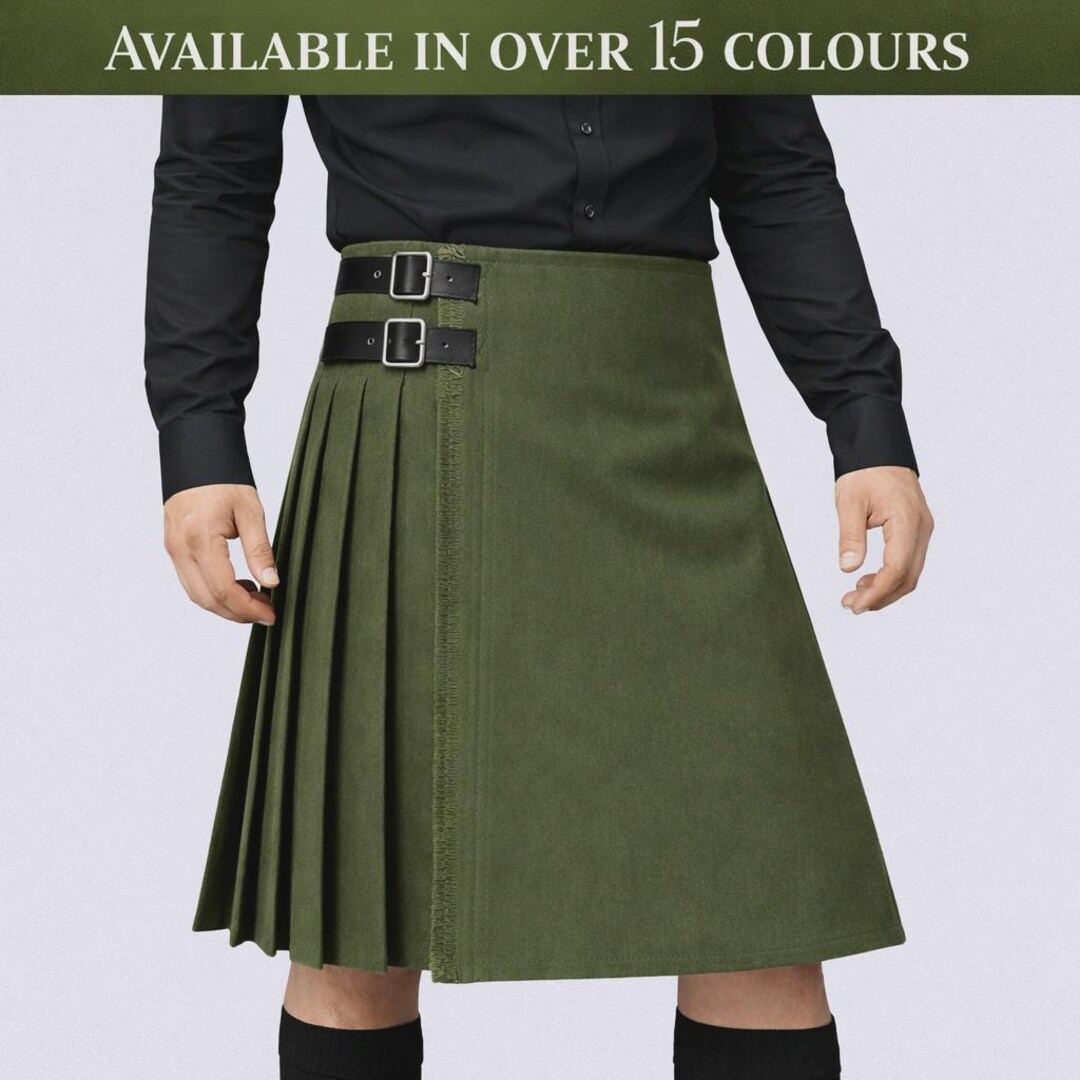 Olive Green Wool Scottish Kilt for Men – Traditional 5 Yard Highland ...