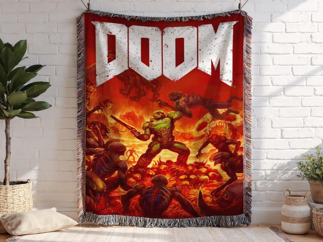 DOOM II Woven Blanket & Tapestry | Classic FPS Game Art | Retro Video ...