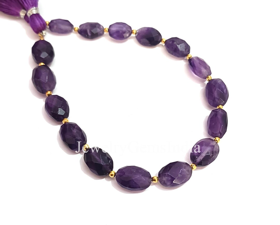 Natural Purple Amethyst Checker Cut Oval Shape Beads: 8 Inch Strand ...