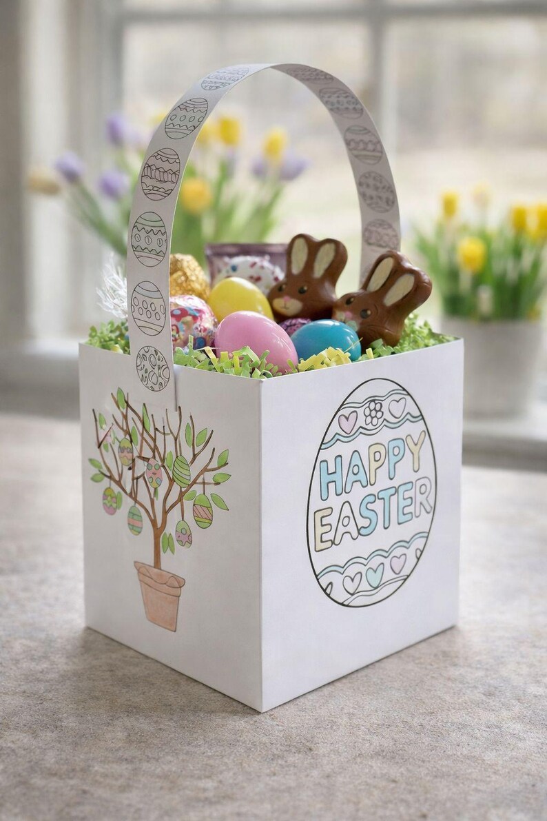 Printable Easter Basket Template for Kids | Paper Craft Cut & Fold ...