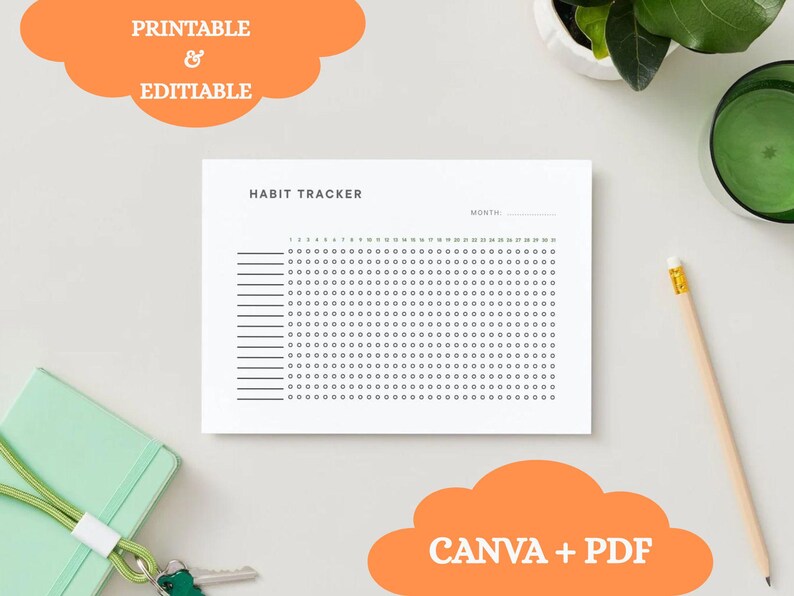 2026 Monthly Habit Tracker Printable Landscape | Editable PDF & Canva ...